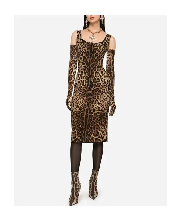 Dolce & Gabbana Dolce Gabbana Leopard Printed Fitted Midi Dress