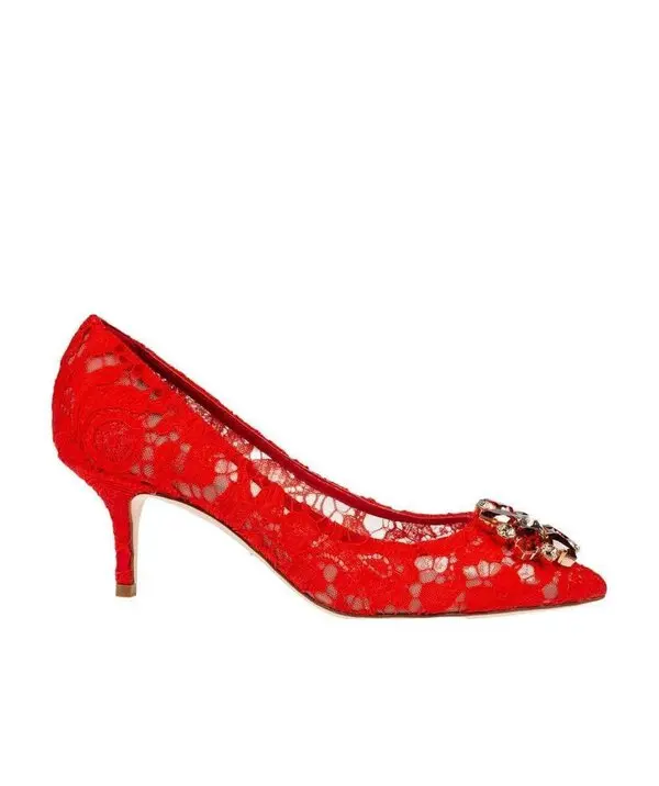 Dolce & Gabbana Dolce Gabbana Bellucci Lace Embellished Pumps - Red