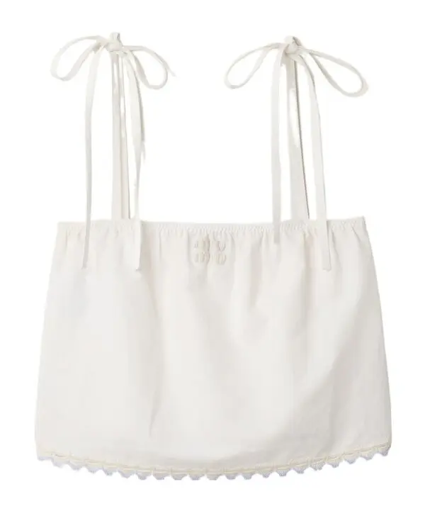 Miu Miu Embroidered Slubbed Poplin Top