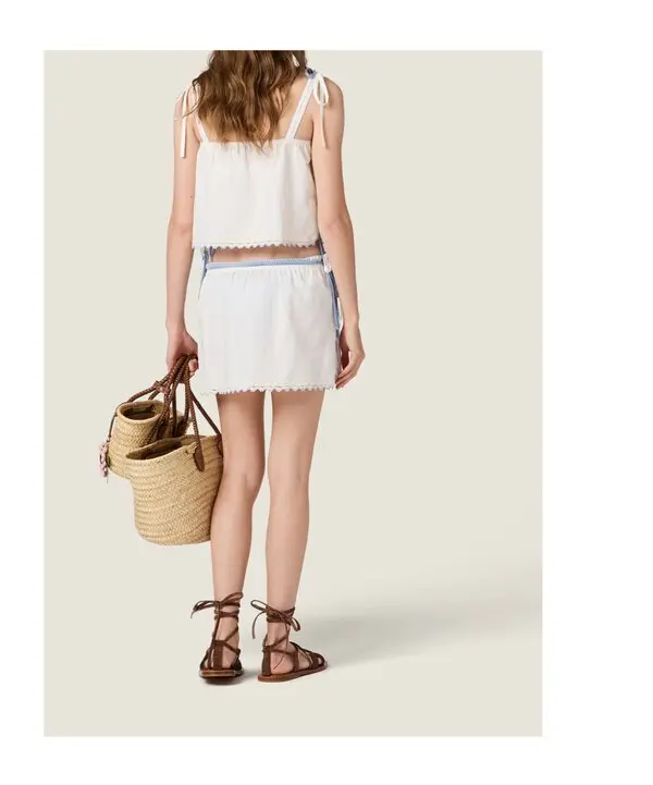 Miu Miu Embroidered Slubbed Poplin Top