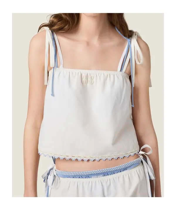 Miu Miu Embroidered Slubbed Poplin Top