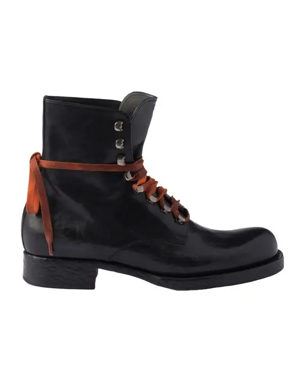 Prada Leather Laced Booties - Black