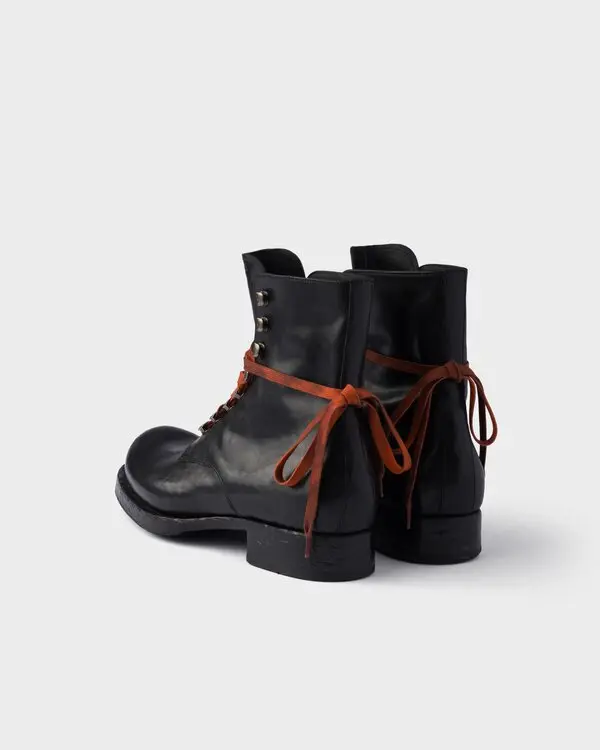 Prada Leather Laced Booties - Black