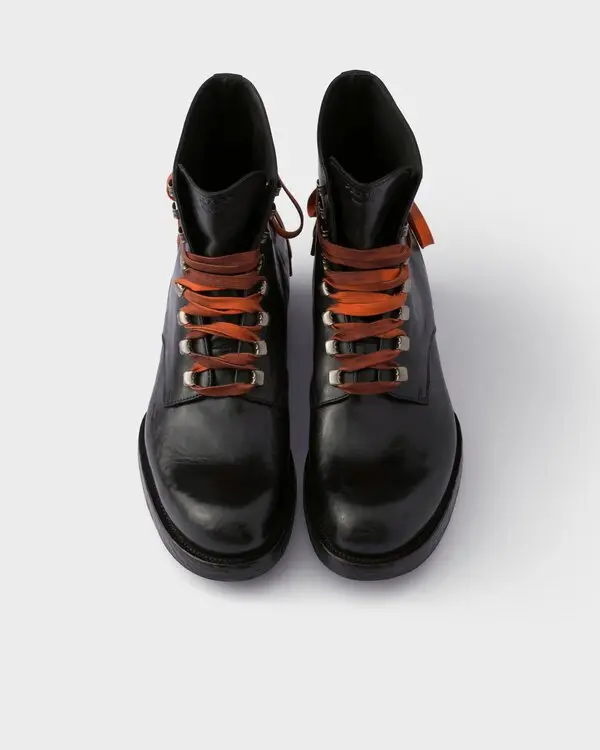 Prada Leather Laced Booties - Black
