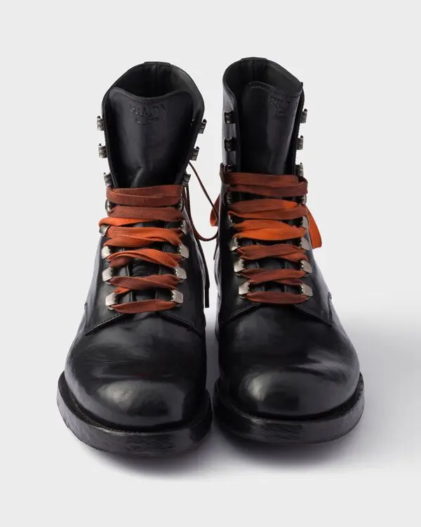 Prada Leather Laced Booties - Black