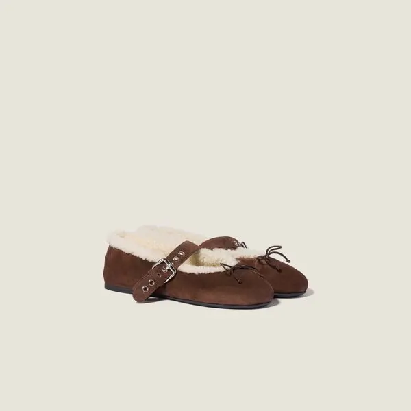 Miu Miu Suede And Shearling Ballerinas