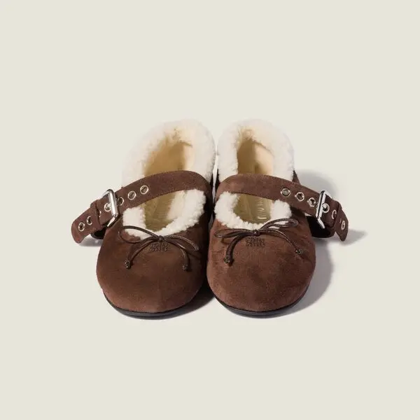 Miu Miu Suede And Shearling Ballerinas