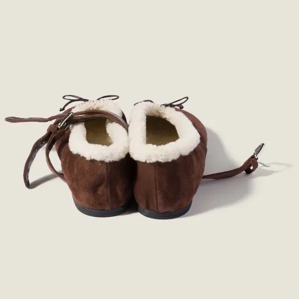 Miu Miu Suede And Shearling Ballerinas
