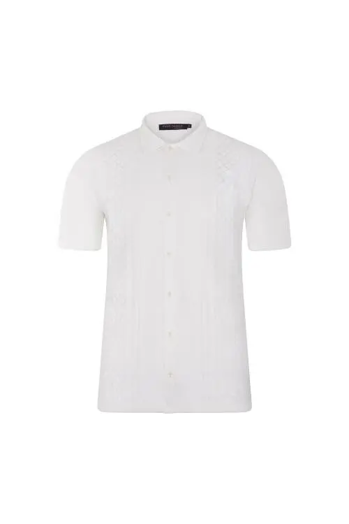 PAUL JAMES Cotton Linen Patterned Shirt - White