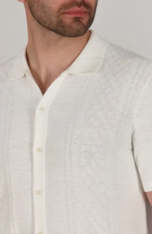 PAUL JAMES Cotton Linen Patterned Shirt - White