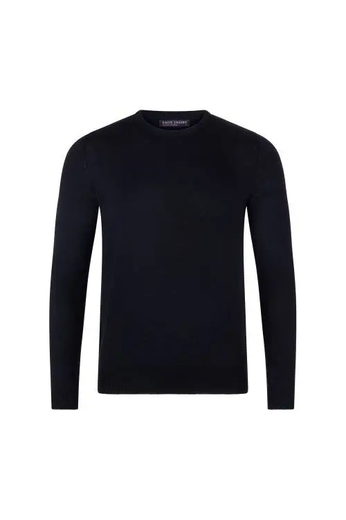 PAUL JAMES Merino Wool Crew Neck Sweater - Black