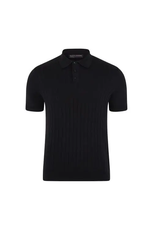 PAUL JAMES Cotton Selection Knit Polo Shirt - Black
