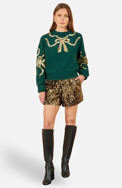 YUMI Sequin Bow Knitted Jumper