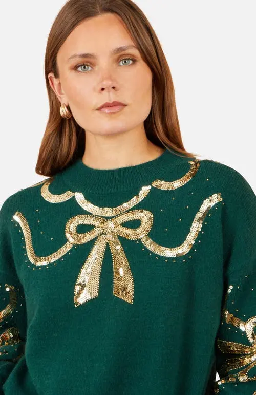 YUMI Sequin Bow Knitted Jumper
