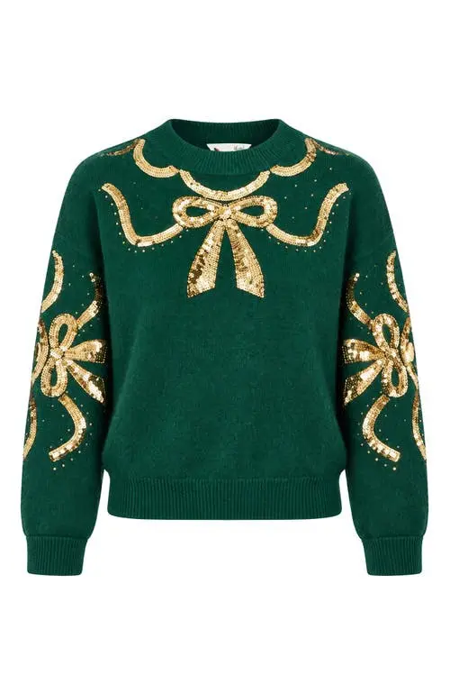 YUMI Sequin Bow Knitted Sweater