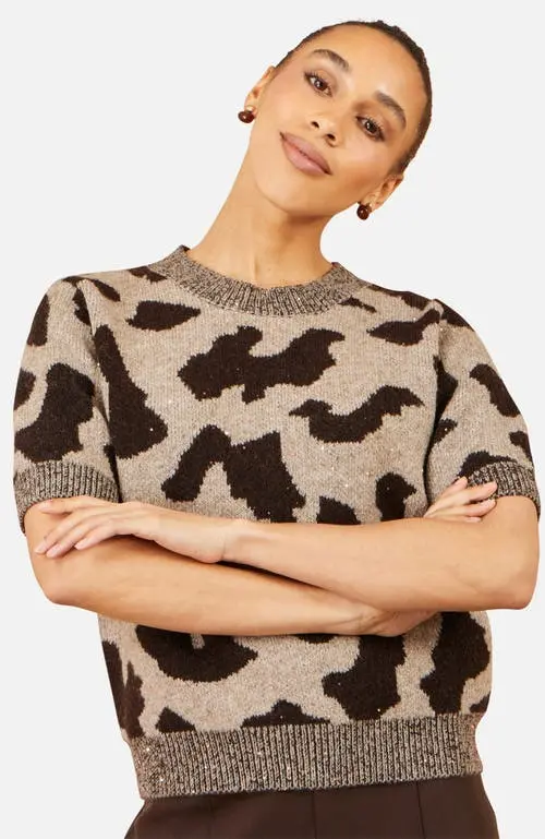YUMI Leopard Intarsia Short Sleeve Jumper
