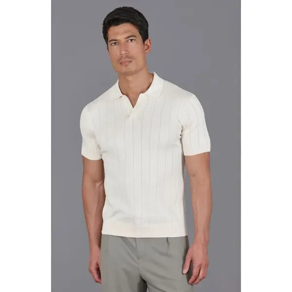 PAUL JAMES Cotton Selection Buttonless Polo Shirt - Ecru
