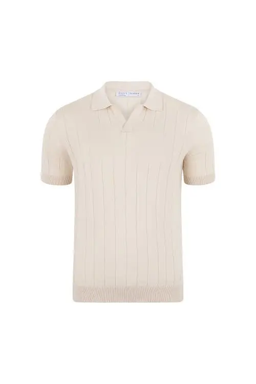 PAUL JAMES Cotton Selection Buttonless Polo Shirt - Ecru