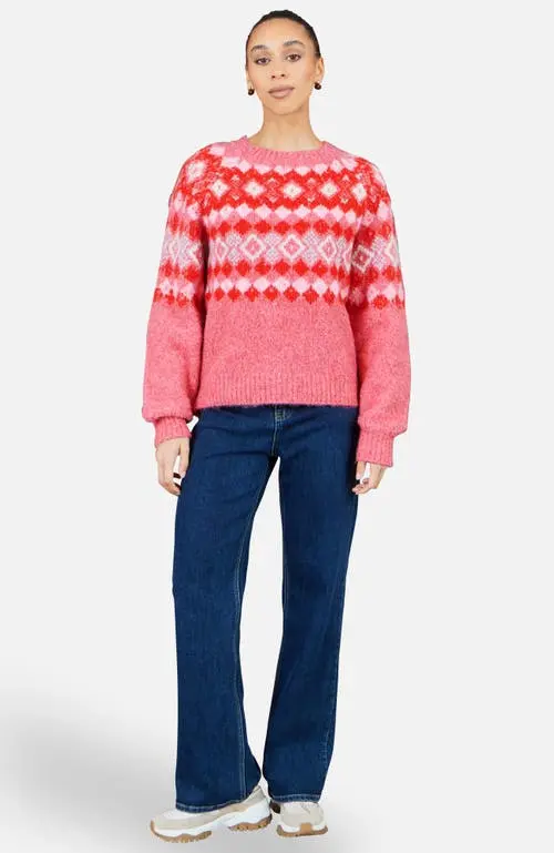YUMI Fairisle Wool Blend Relaxed Jumper - Red