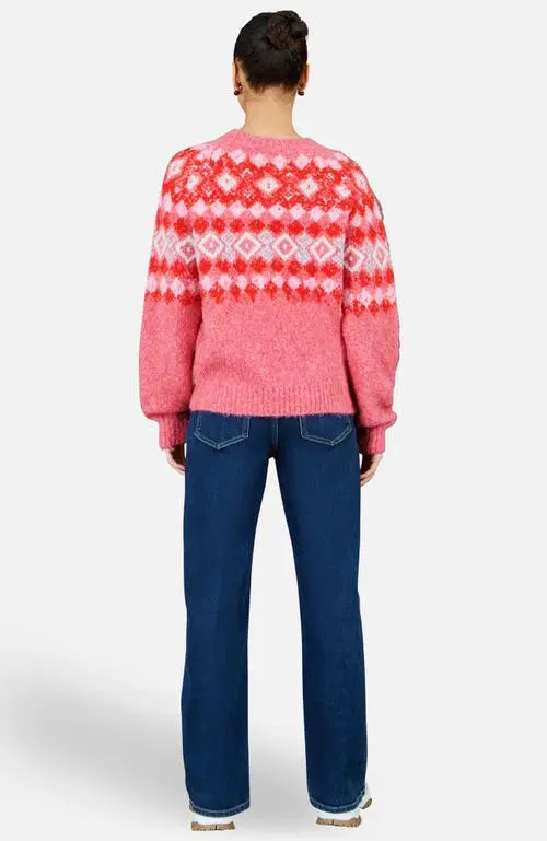 YUMI Fairisle Wool Blend Relaxed Jumper - Red