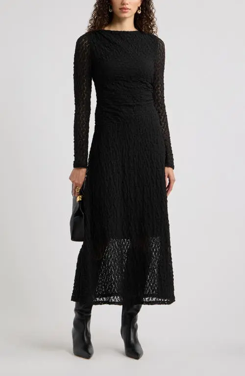 Nordstrom Lace Long Sleeve Midi Dress - Black