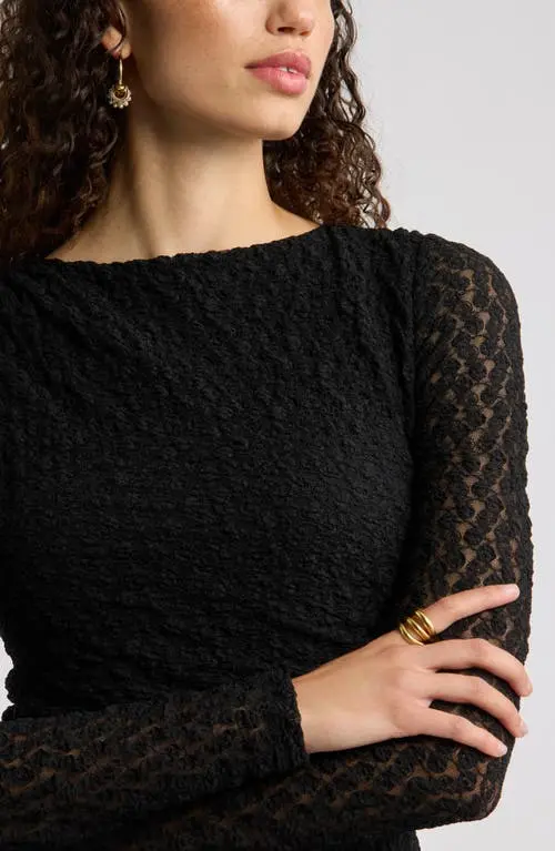 Nordstrom Lace Long Sleeve Midi Dress - Black