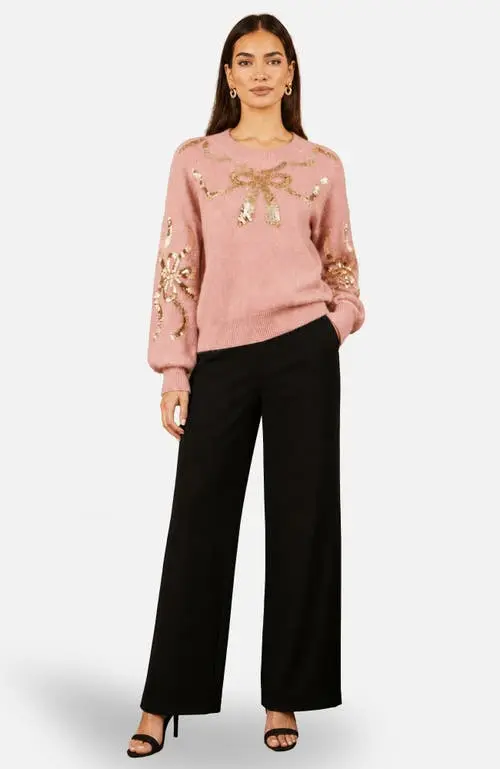YUMI Sequinned Bow Neckline Jumper