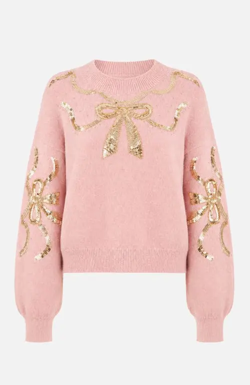 YUMI Sequinned Bow Neckline Jumper