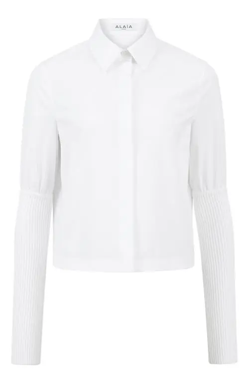 Alaïa Cotton Poplin Button-up Shirt With Ribbed Sleeves - Blanc