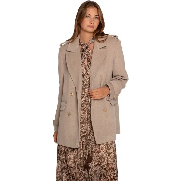 BELLE & BLOOM Harbour Military Wool Blend Pea Coat - Light Beige