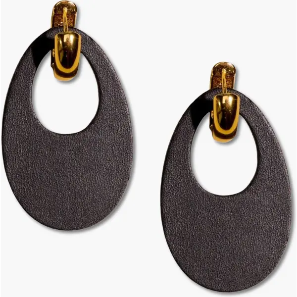 NICKEL & SUEDE Olivia Leather Hoop Earrings - Black/gold