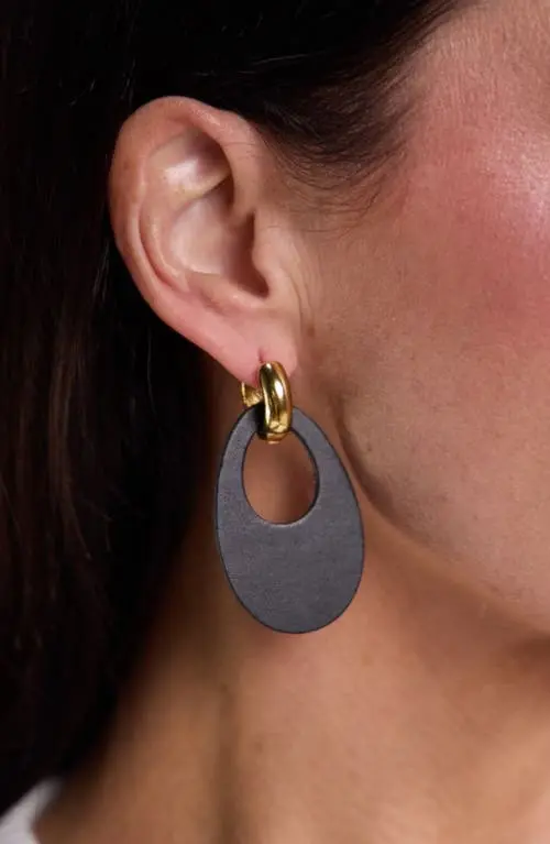 NICKEL & SUEDE Olivia Leather Hoop Earrings - Black/gold