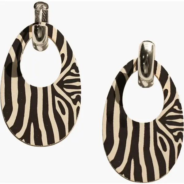 NICKEL & SUEDE Olivia Leather Hoop Earrings - Zebra/silver