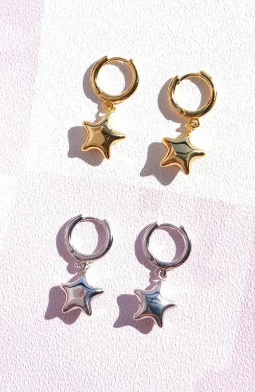 NICKEL & SUEDE Waterproof Puffy Star Huggie Earrings - Gold