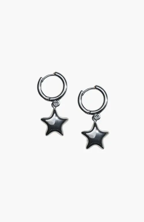NICKEL & SUEDE Waterproof Puffy Star Huggie Earrings - Silver