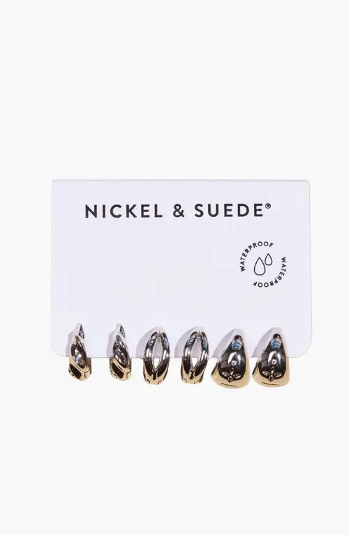 NICKEL & SUEDE Chunky Waterproof Huggie Earring Set - Silver