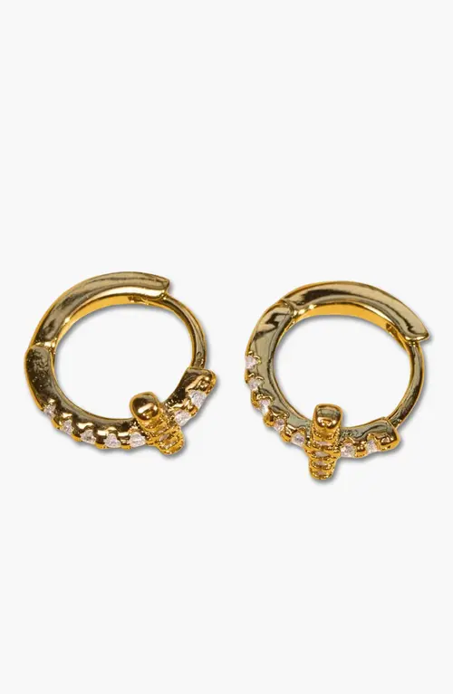 NICKEL & SUEDE Waterproof Cross Huggie Earrings - Gold