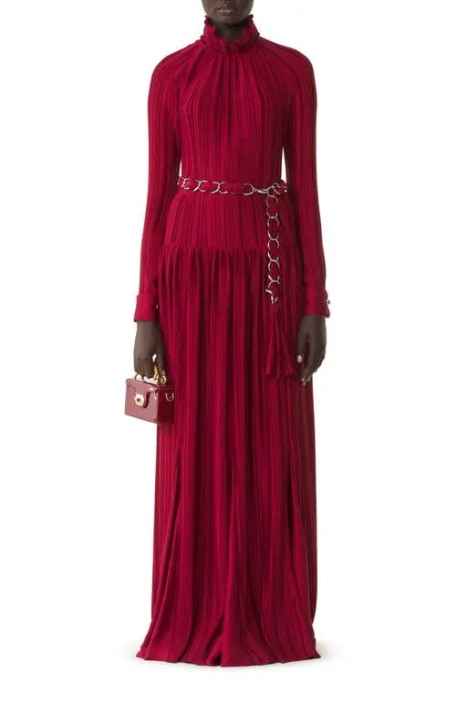 LANVIN Long Pleated Charmeuse Dress