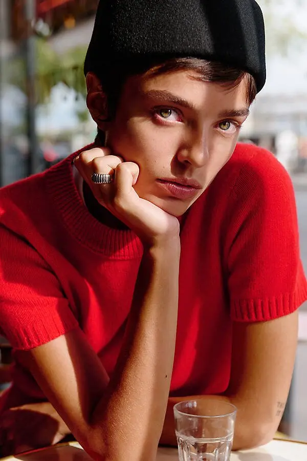 Maeve Mercer Cashmere Stretch Short Sleeve Sweater - Bright Red