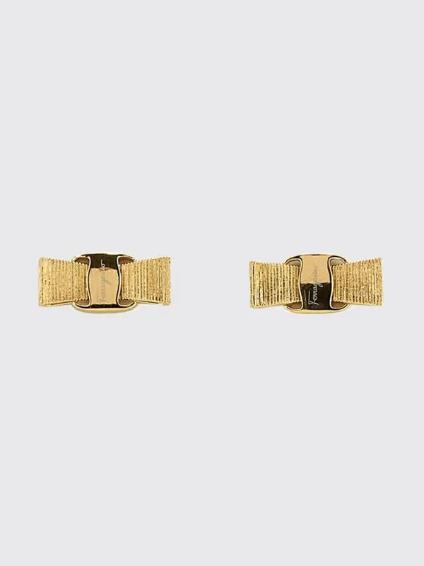 FERRAGAMO Vara Stud Earrings In Brass With Engraved Logo And Pin Closure - Gold
