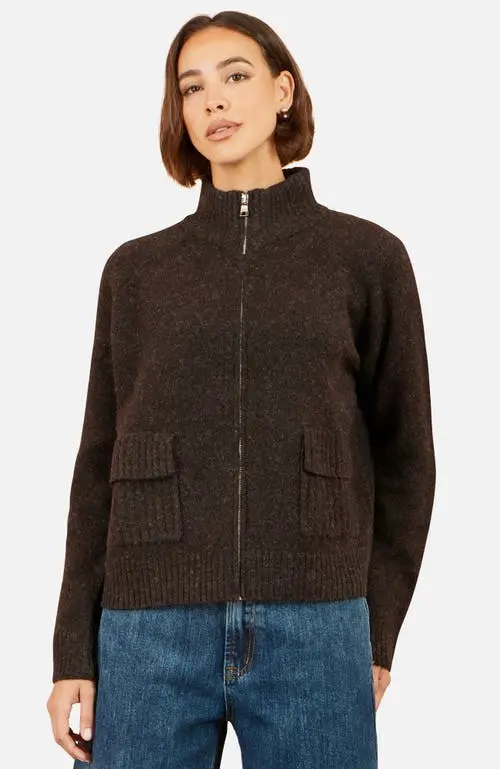 YUMI Zip Up Cardigan - Brown