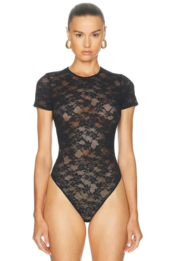 FLEUR DU MAL Le Stretch Lace Short Sleeve Bodysuit
