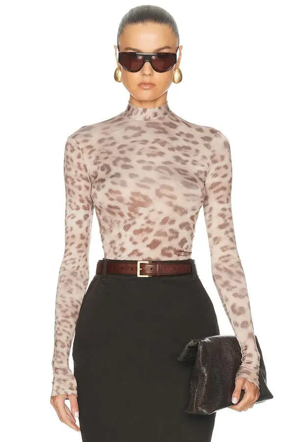 Lapointe Printed Jersey Mock Neck Bodysuit