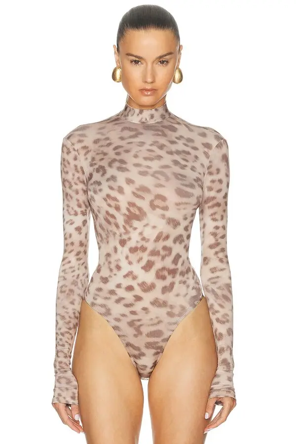 Lapointe Printed Jersey Mock Neck Bodysuit