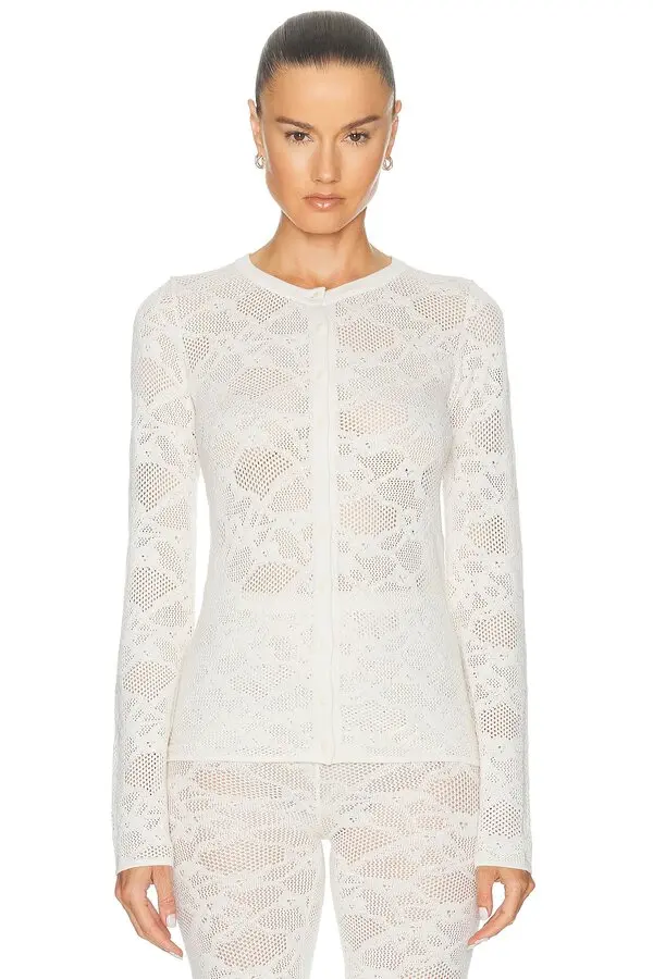 THE ELDER STATESMAN Pointelle Fitted Cardigan