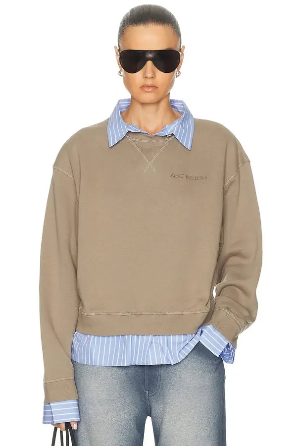 Acne Studios Finten Crewneck Sweatshirt In Beige - Beige & Blue