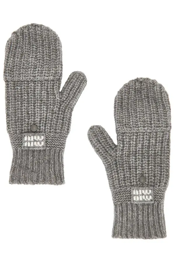 Miu Miu Cashmere Wool Gloves In Grey - Grigio