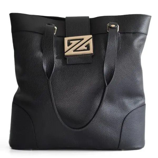 ZIPPERLY Zoey Bag Leather Tote Bag For Work & Travel – Italian Genuine Leather Made In Italy - Black