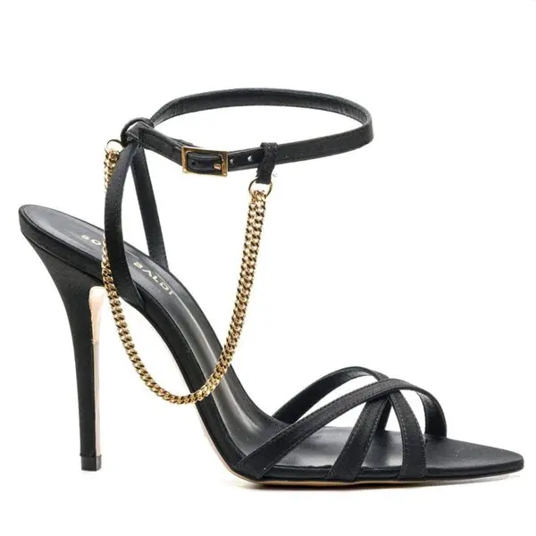 LEATHERE Suede Chain Tassel High Heel Sandals Arlington - Black