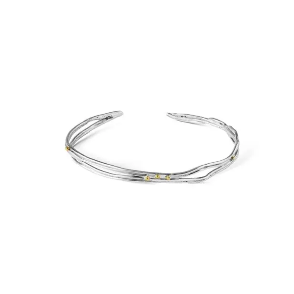 SARAS FINE JEWELLERY Silver / Yellow Woven Cuff Bangle